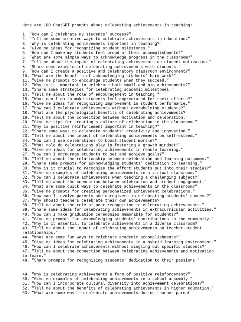 100 100 ChatGPT Prompts About Celebrating Achievements in Teaching ...