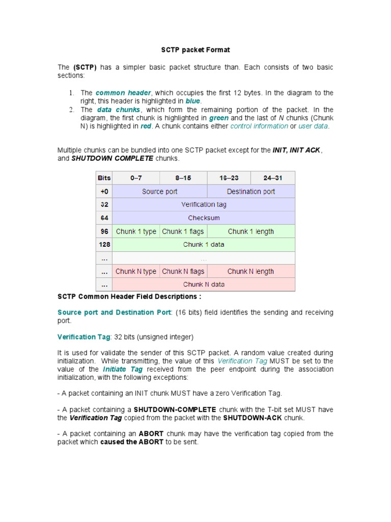 An In-Depth Explanation of the SCTP Packet Format Including Common ...