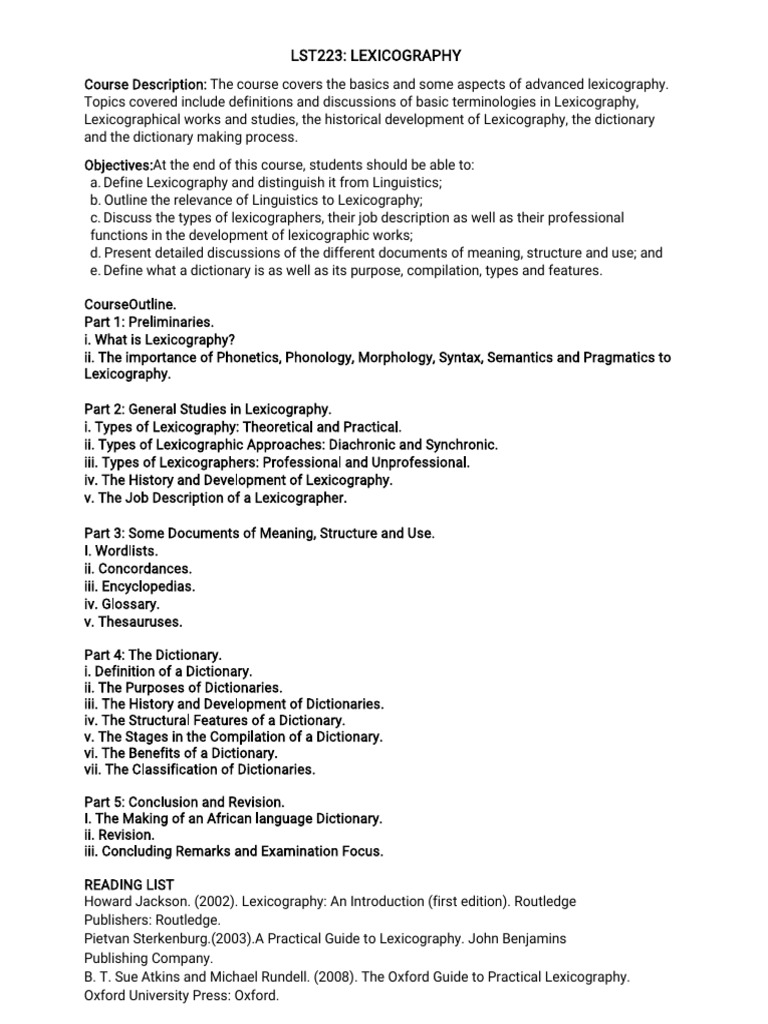 LST223 Lexicography | PDF