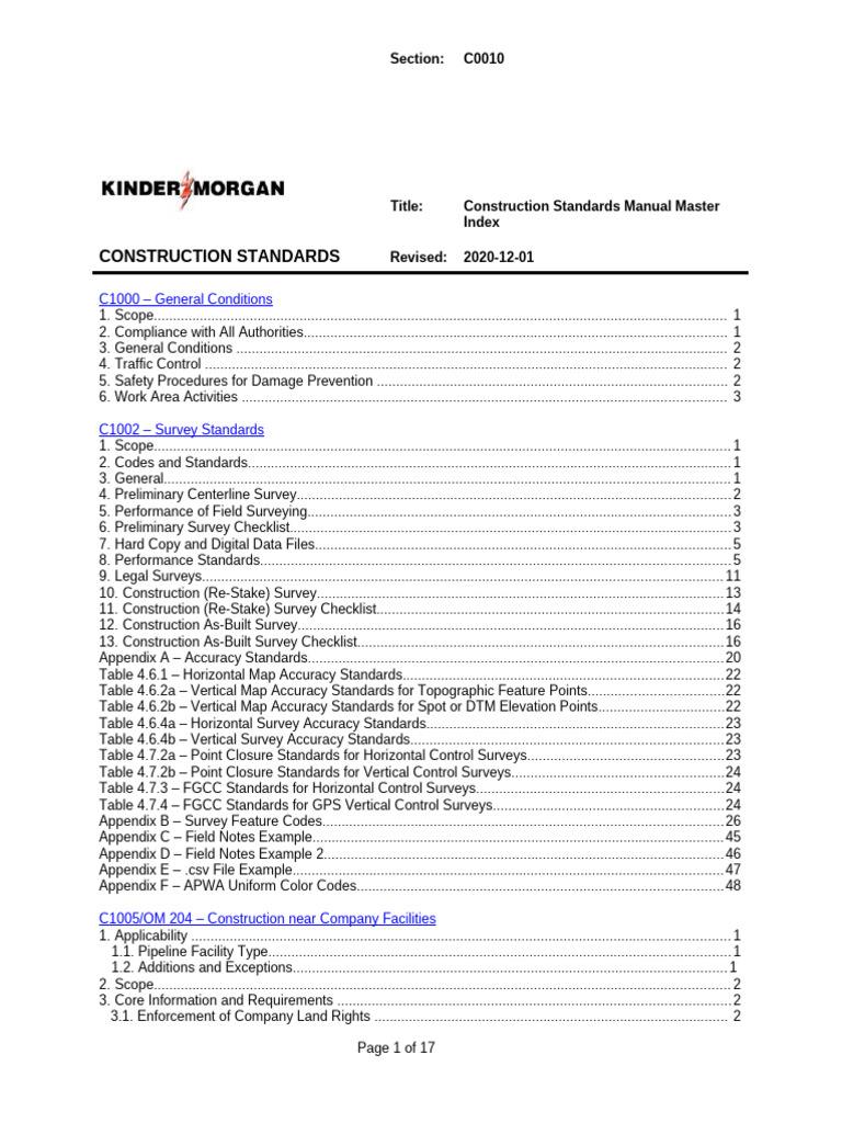C0010 - Construction Standards Master Index | PDF | Welding | Construction