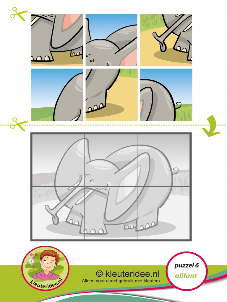 Puzzel Olifant, Kleuteridee, Thema Hdierentuin, Preschool Elephant ...