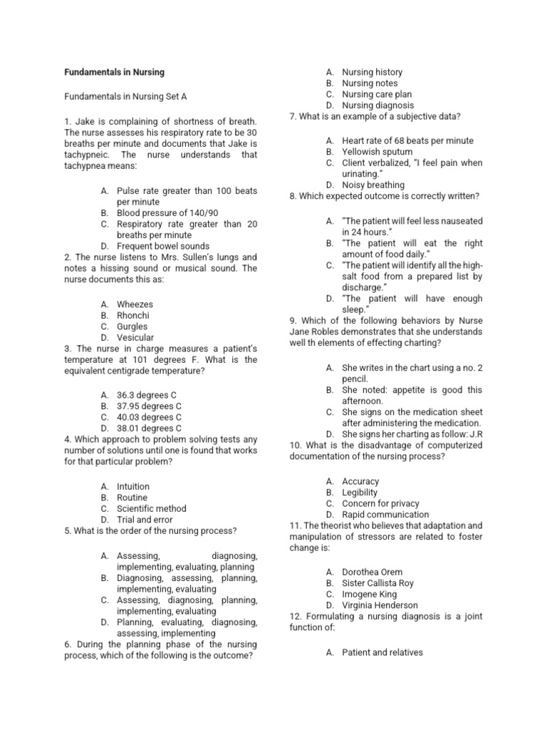 Fundamentals of Nursing Practice Test | PDF | Anemia | Nursing