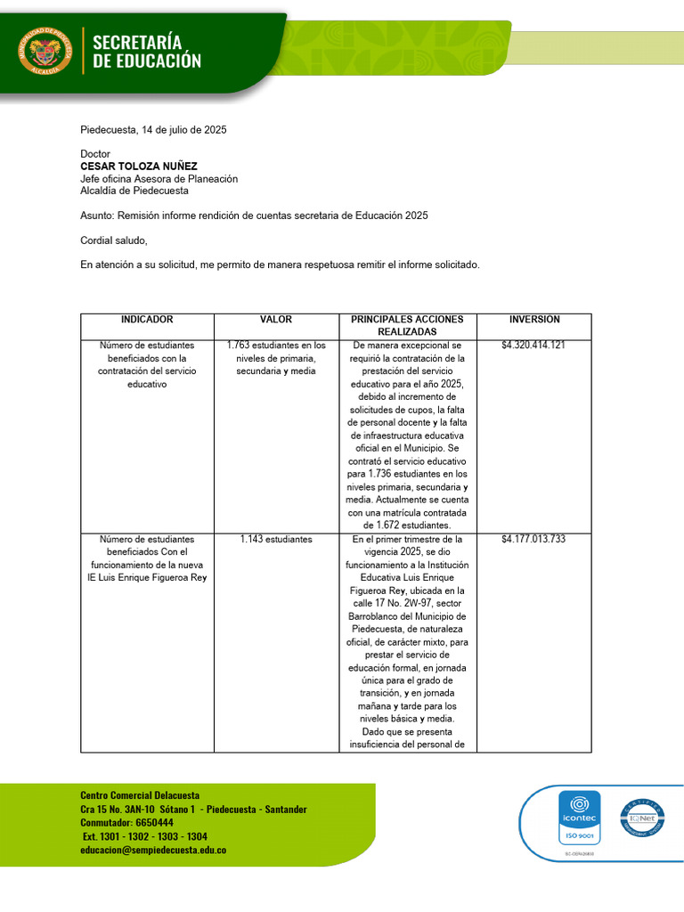 Formato Informe de Rendicion de Cuentas Final | PDF