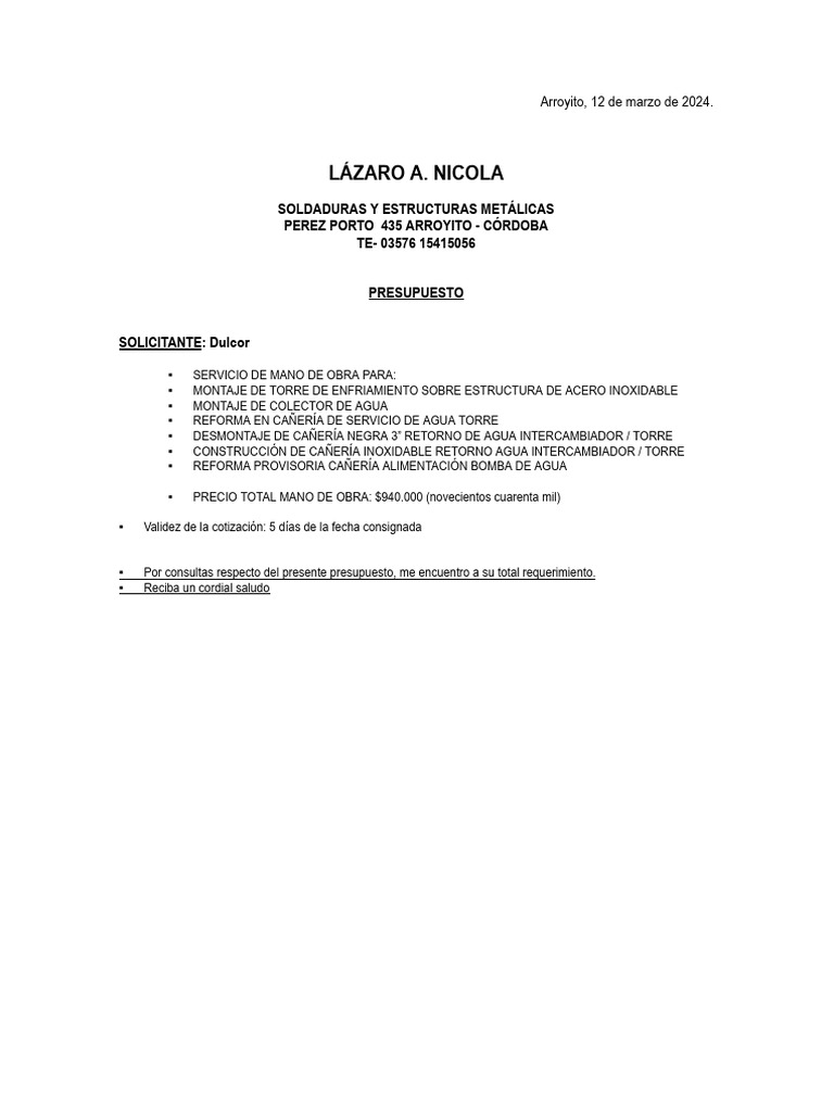Presupuesto Lazaro Nicola | PDF