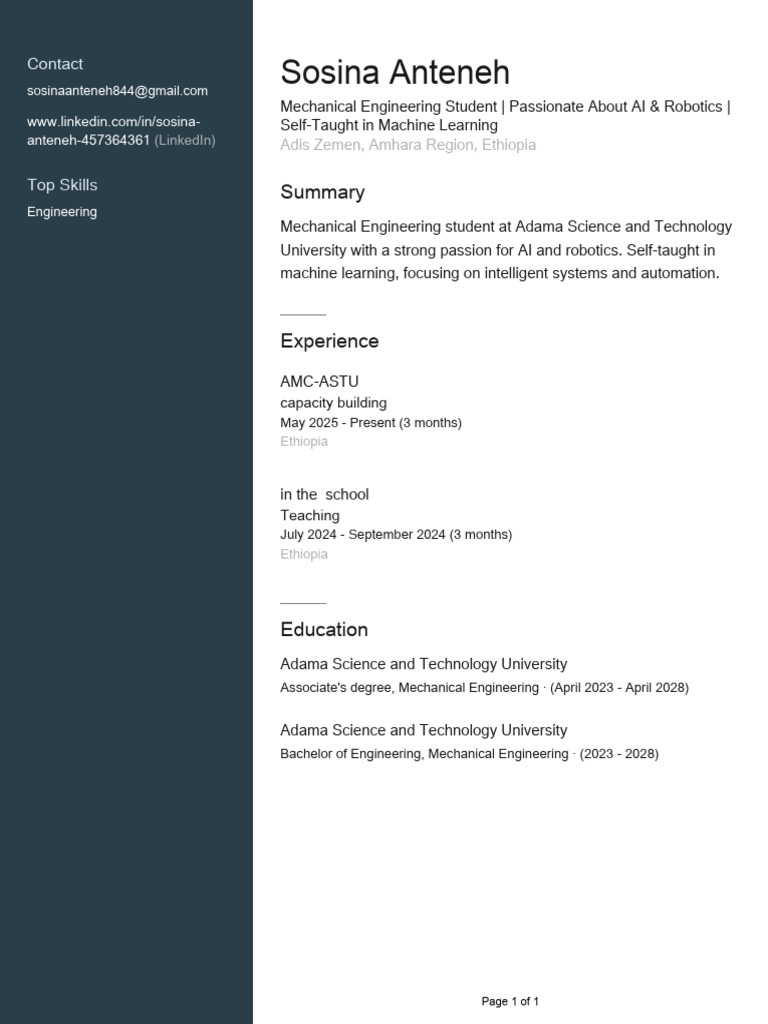 Mechanical Engineering Student Profile | PDF