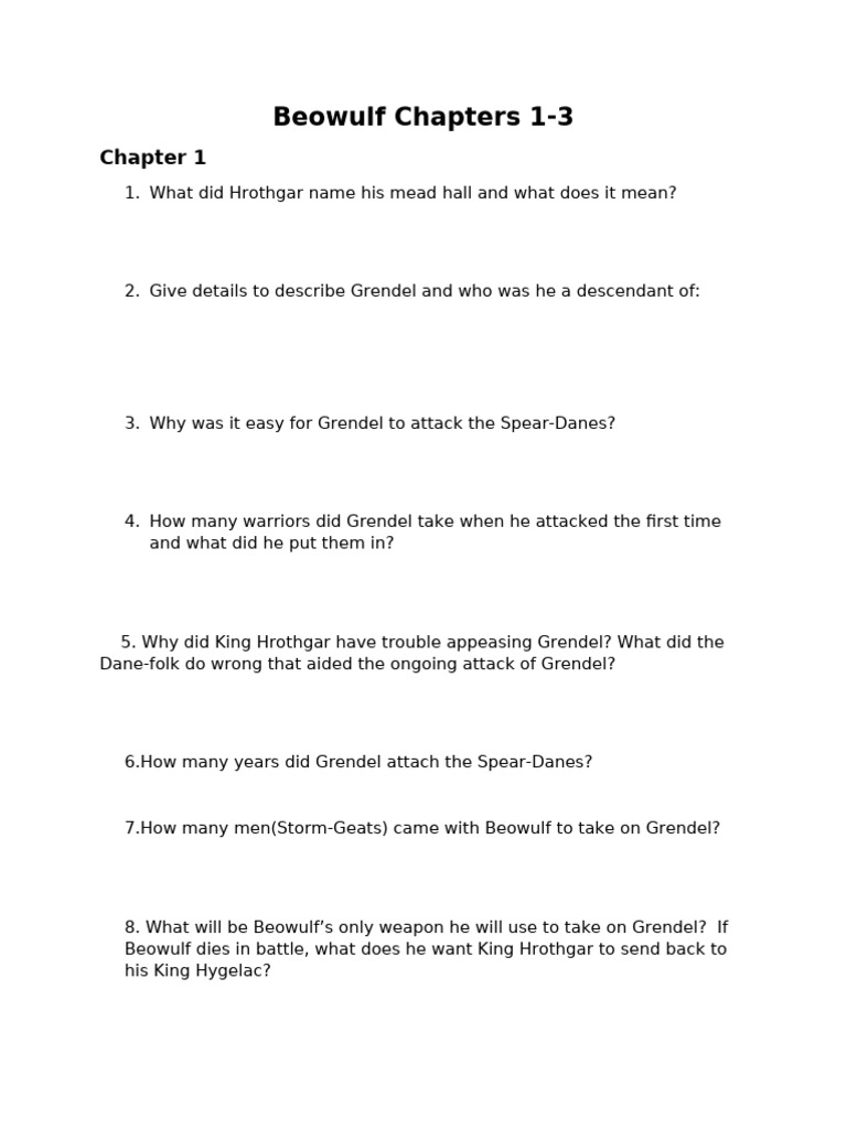 Beowulf Chapters 1-3 Summary | PDF