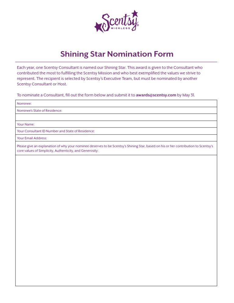 Shining Star Nomination Form | PDF