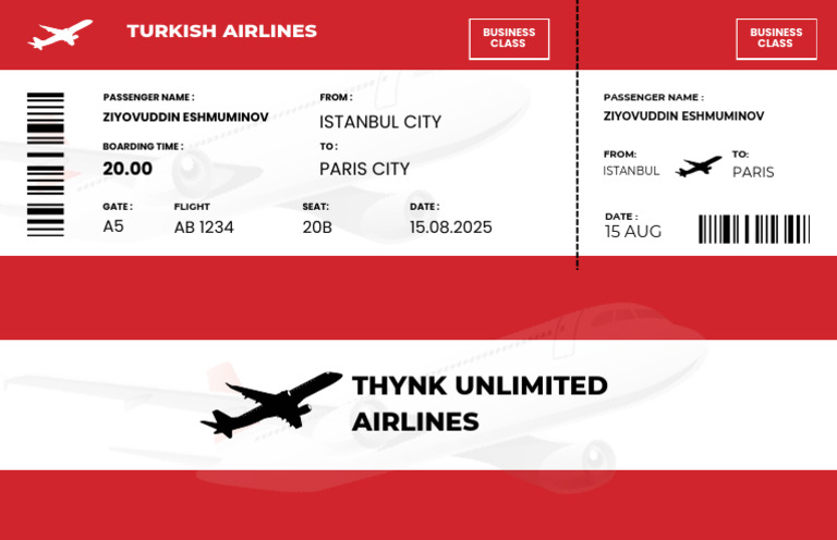 Red and White Minimalist Boarding Pass Ticket | PDF