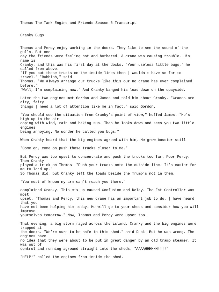 Thomas The Tank Engine and Friends Season 5 Transcript - Djvu | PDF