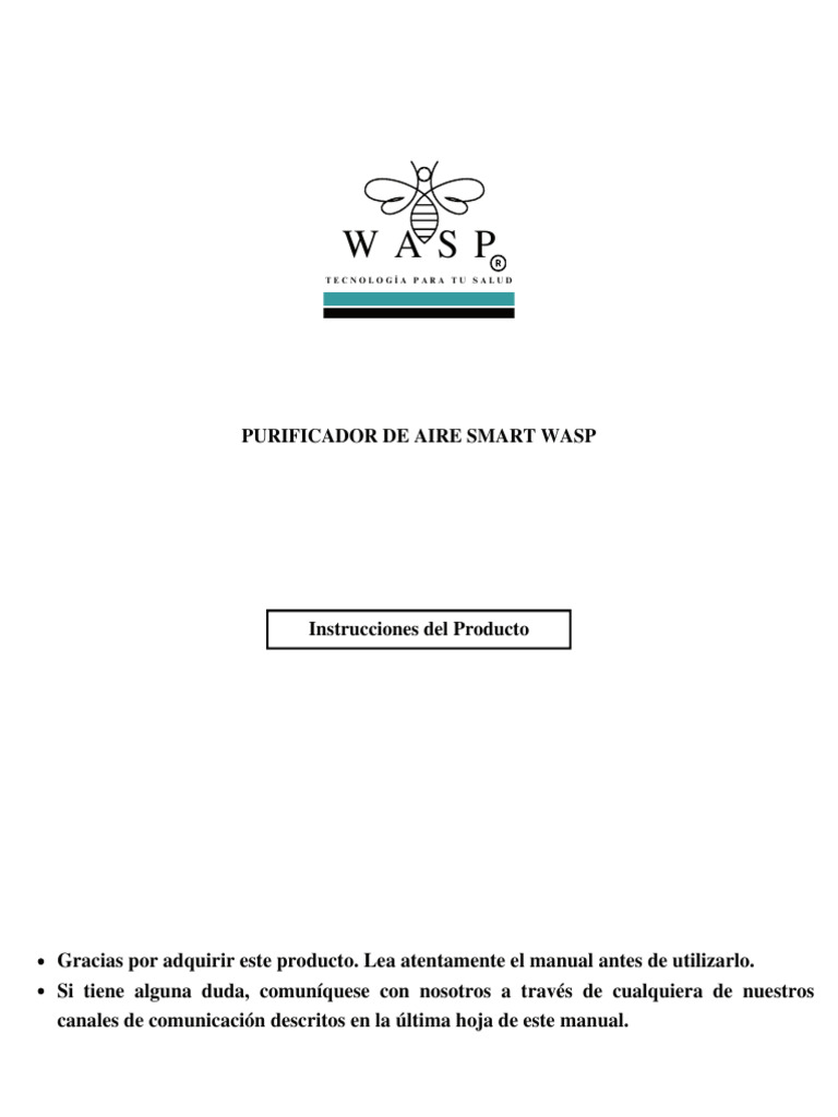 Manual PurificadorSmart WASP | PDF | Aspiradora