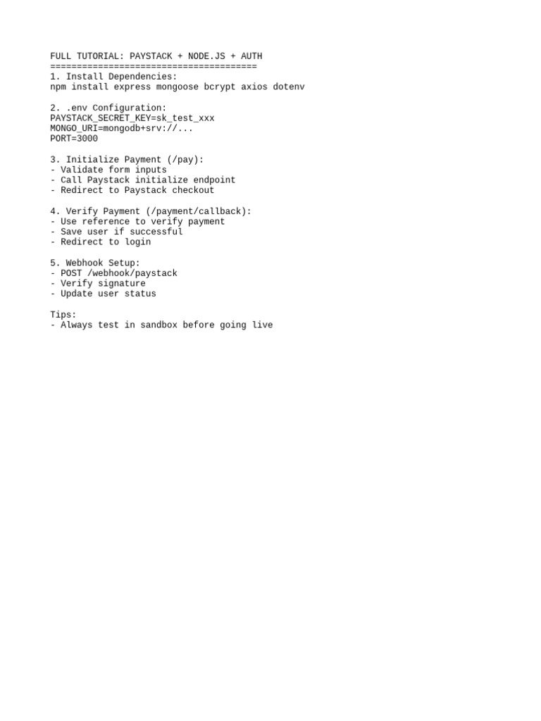 Paystack Integration with Node.js Tutorial | PDF