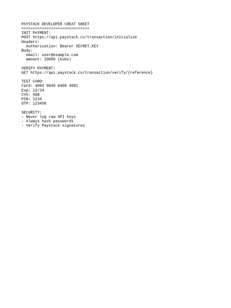 Paystack API Developer Guide | PDF