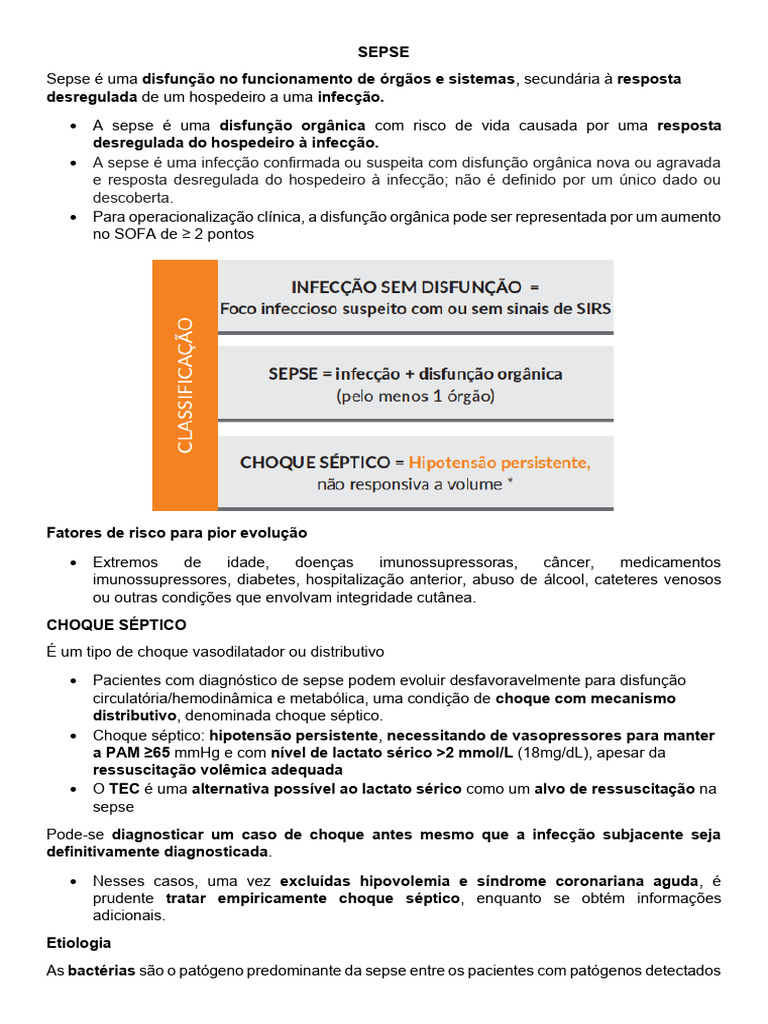 Diferenças entre Sepse e Choque Séptico | PDF | Sepse | Choque ...
