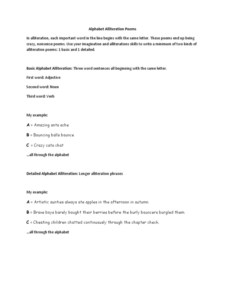 Alphabet Alliteration Poems | PDF | Language Arts & Discipline | Poetry