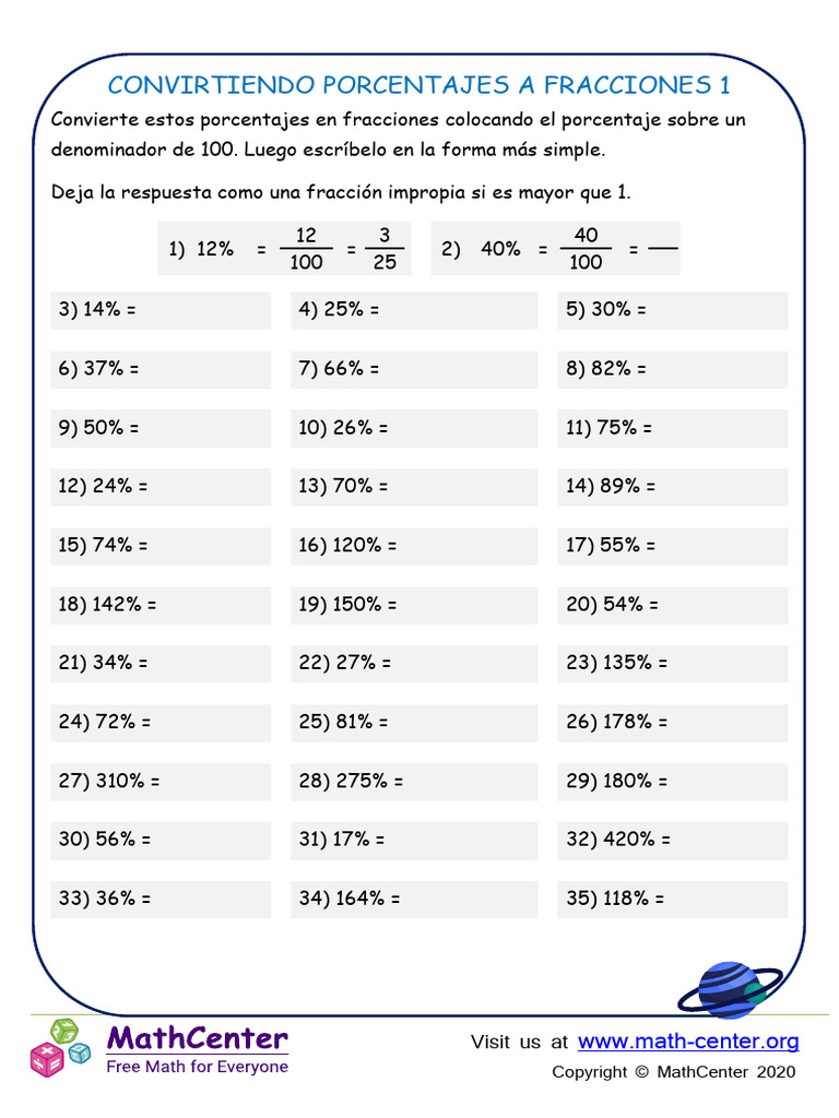Converting Percent To Fraction 1 | PDF