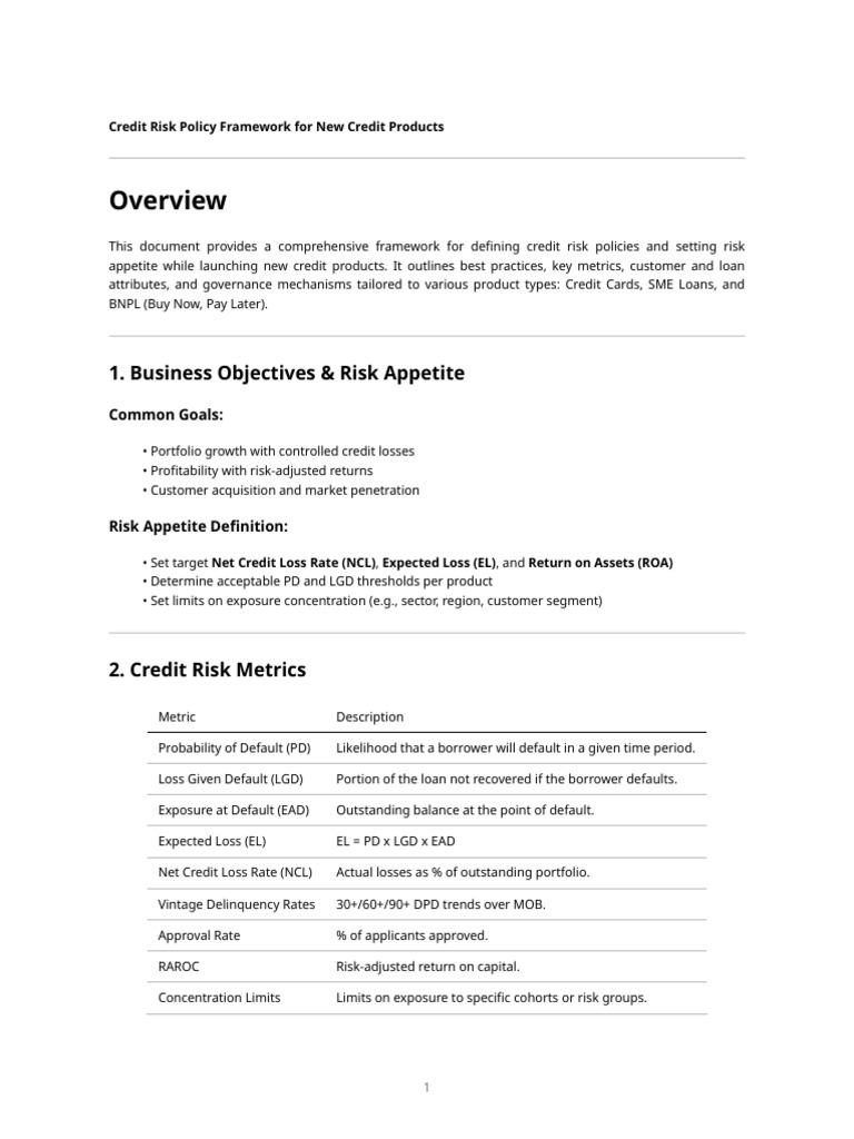Credit Risk Policy for New Products | PDF | Credit | Finance & Money ...