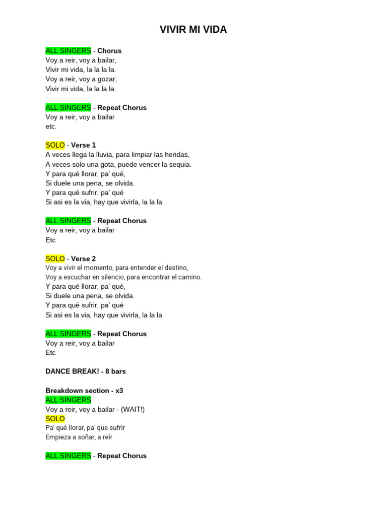Vivir Mi Vida Lyrics and Structure | PDF