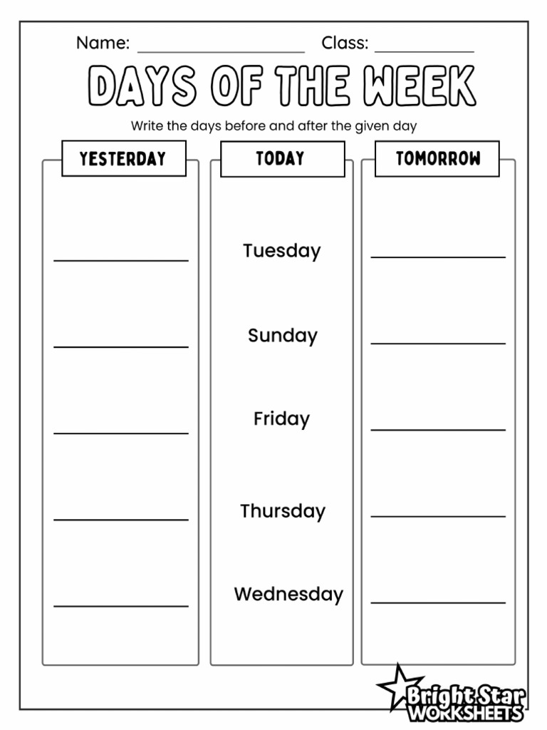 Days of The Week Before and After Worksheet | PDF