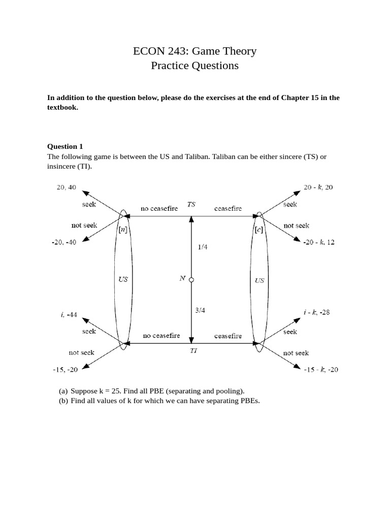 Game Theory Practice Questions for ECON 243 | PDF