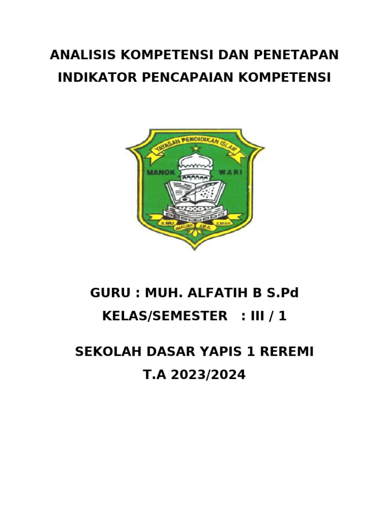 Analisis Kompetensi Dan Penetapan Indikator Pencapaian Kompetensi | PDF