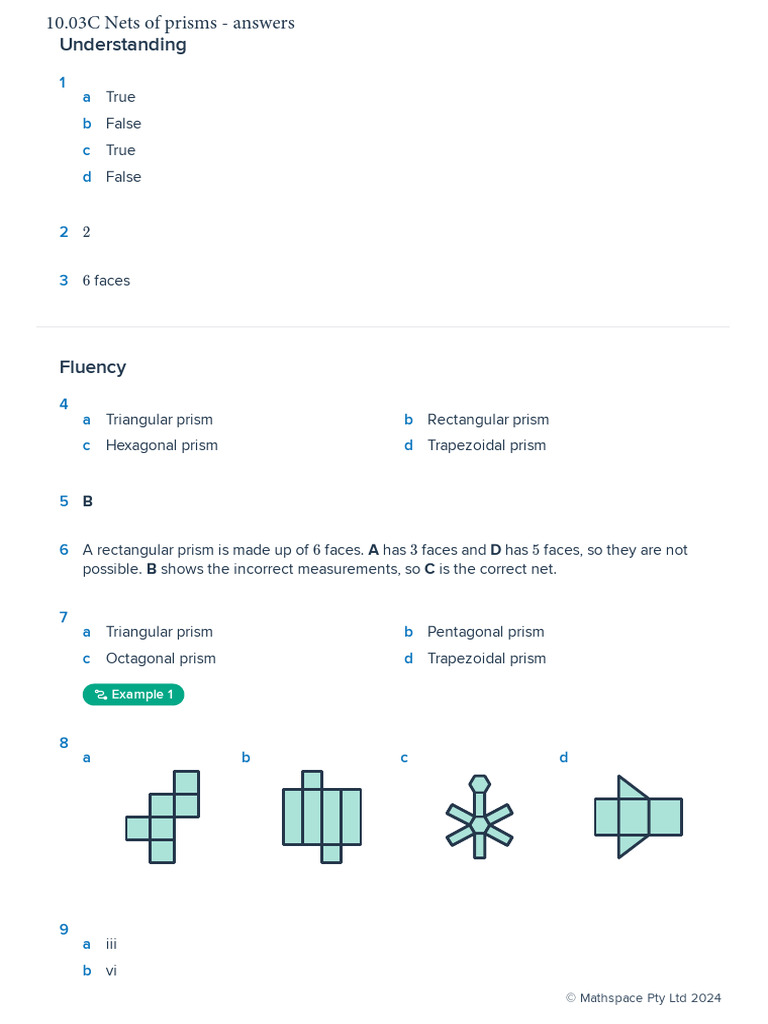 10.03C Nets of Prisms - Answerkey | PDF