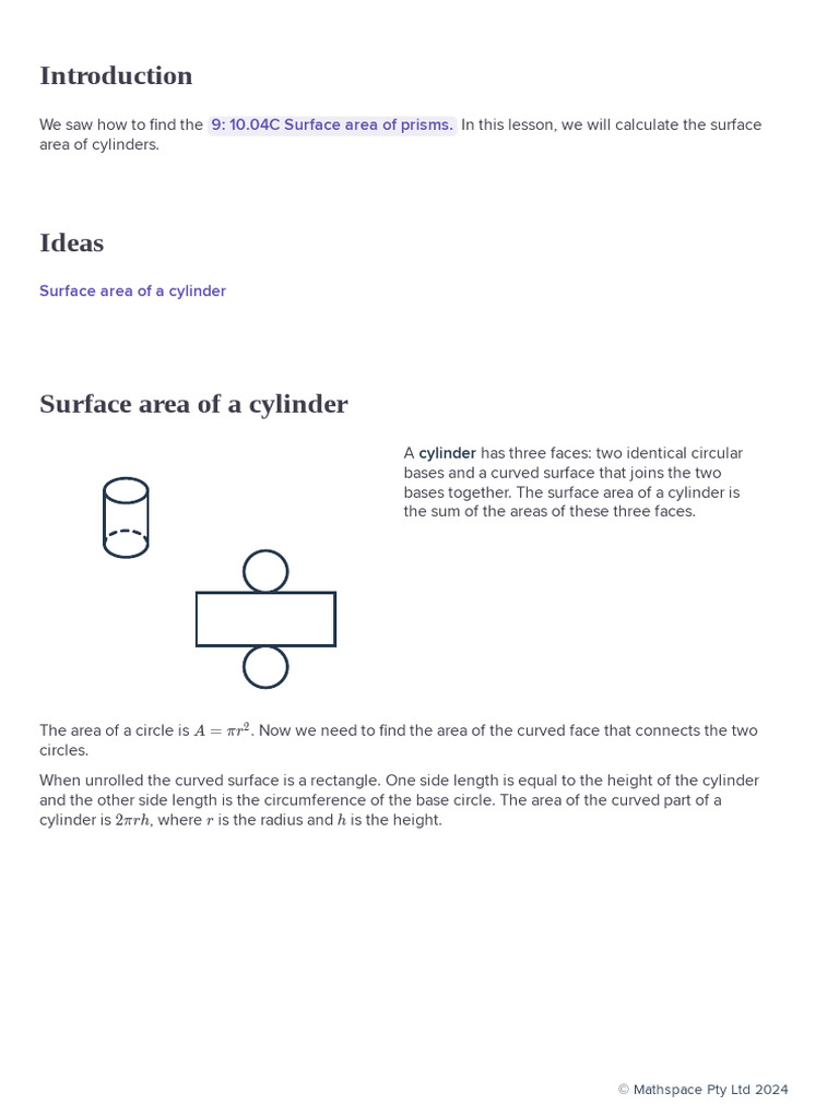 Cylinder Surface Area Calculations | PDF | Area | Geometric Measurement