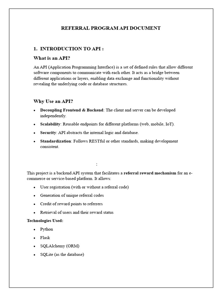 Referral API | PDF | User (Computing) | Databases