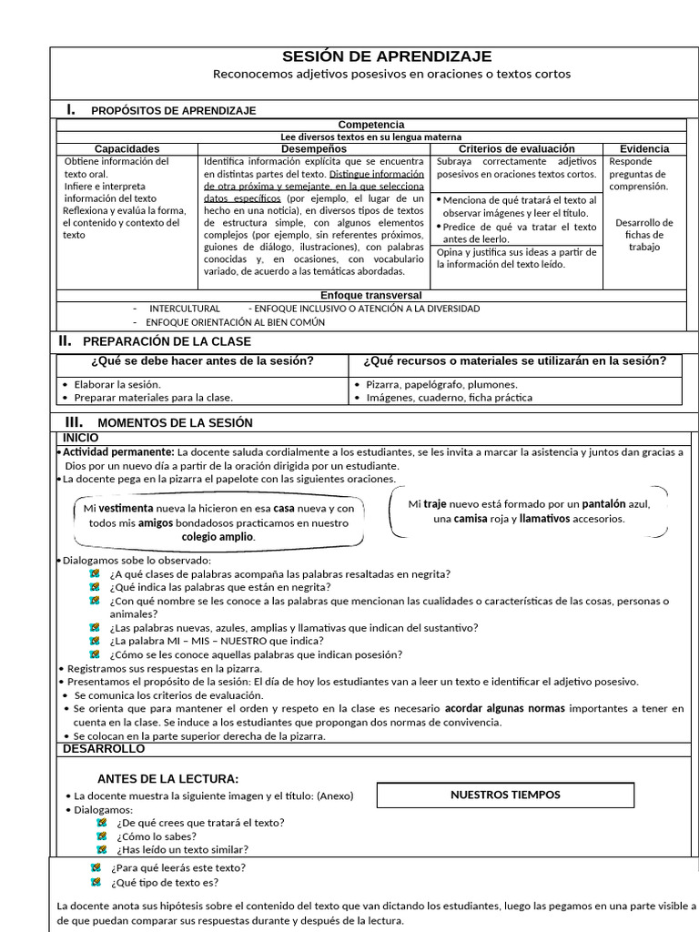 3° Ses Comu - Reconocemos Adjetivos Posesivos en Oraciones o Textos ...