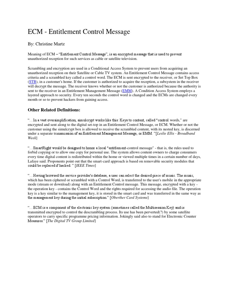 ECM and EMM | PDF | Set Top Box | Digital Television