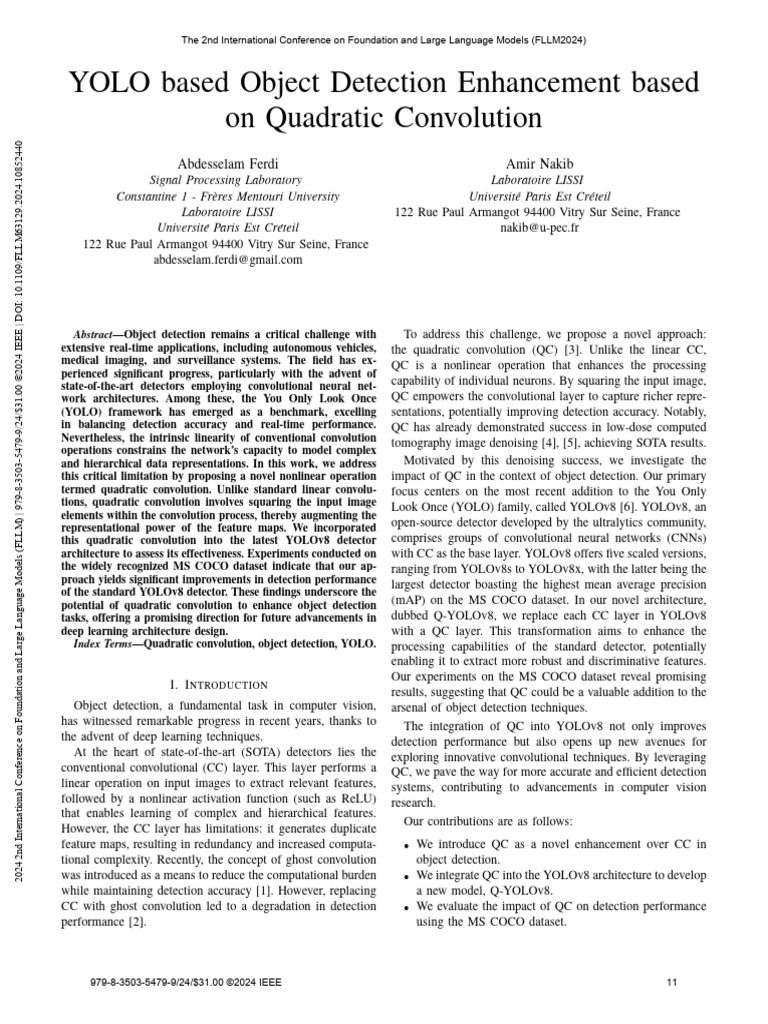 YOLO Based Object Detection Enhancement Based on Quadratic Convolution | PDF | Deep Learning ...