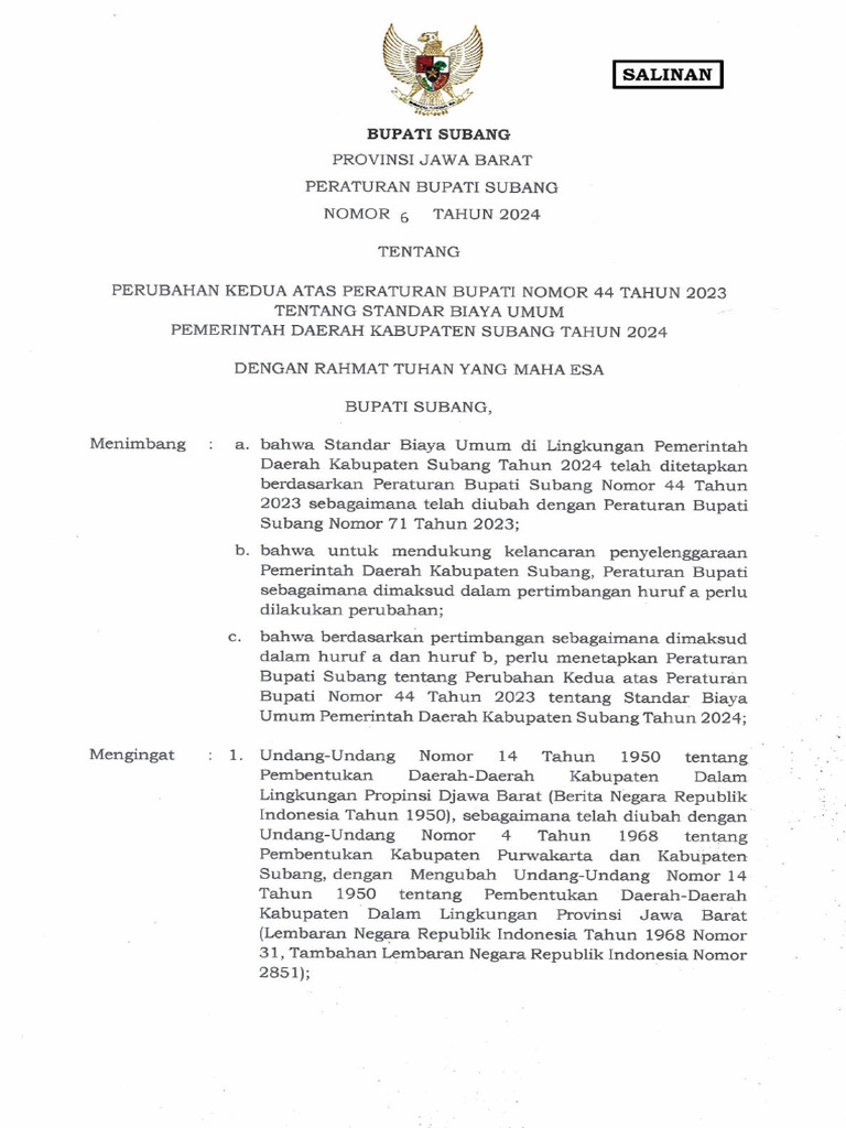Perbup 6 TH 2024 | PDF
