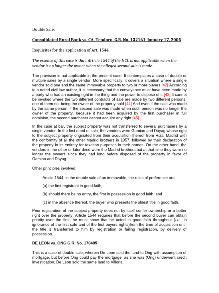 Double Sale and Article 1544 Explained | PDF | Property | Ownership