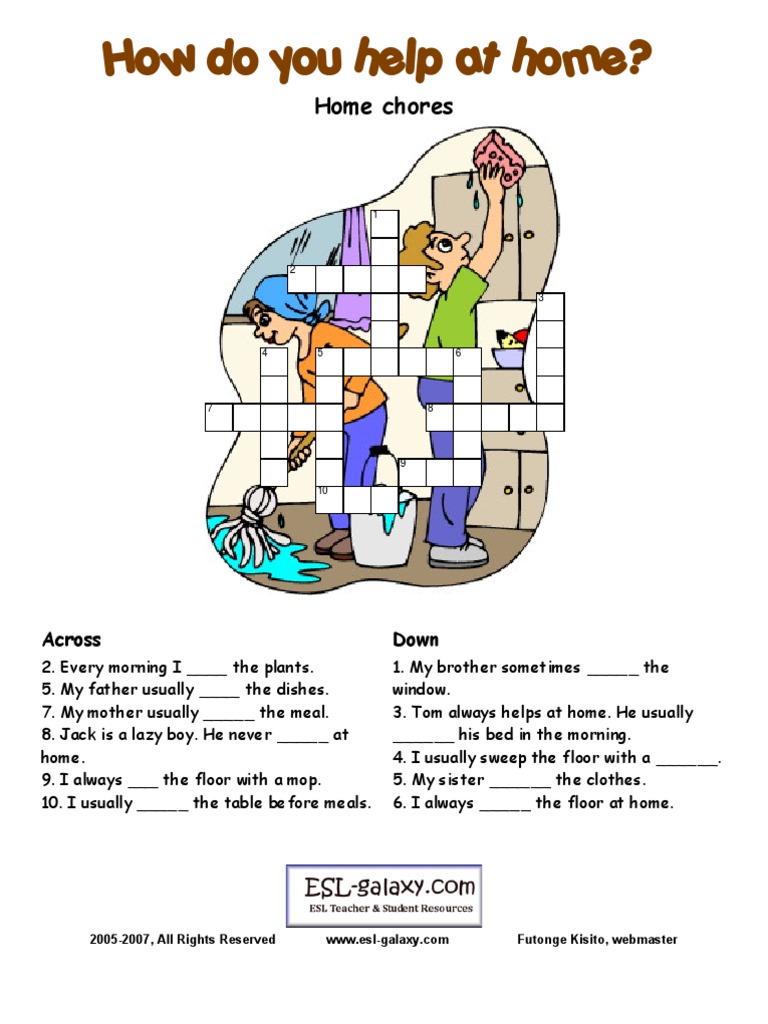 Household Chores Crossword Puzzle | PDF | Language Arts & Discipline ...