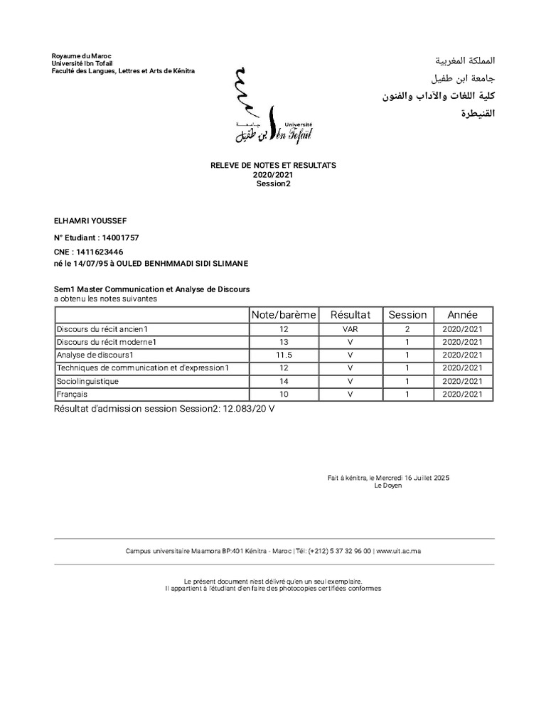Relevé de notes Master Communication 2021 | PDF