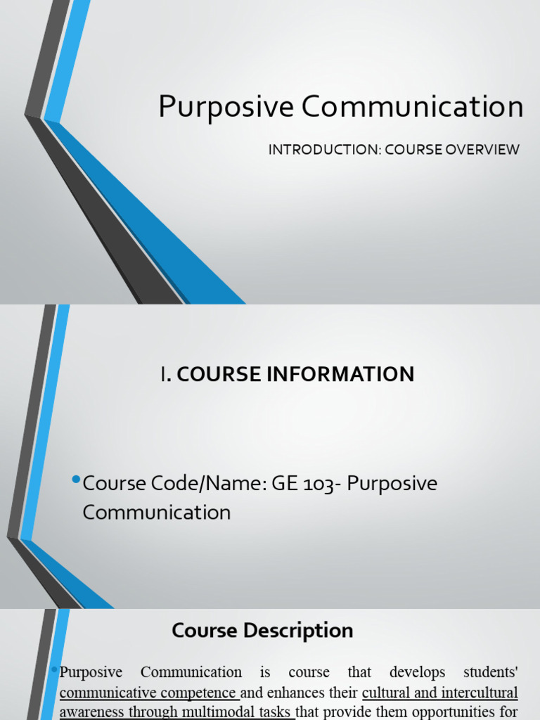 Purposive Communication Course Overview - Topic Outline.pptx | PDF | Communication | English As ...