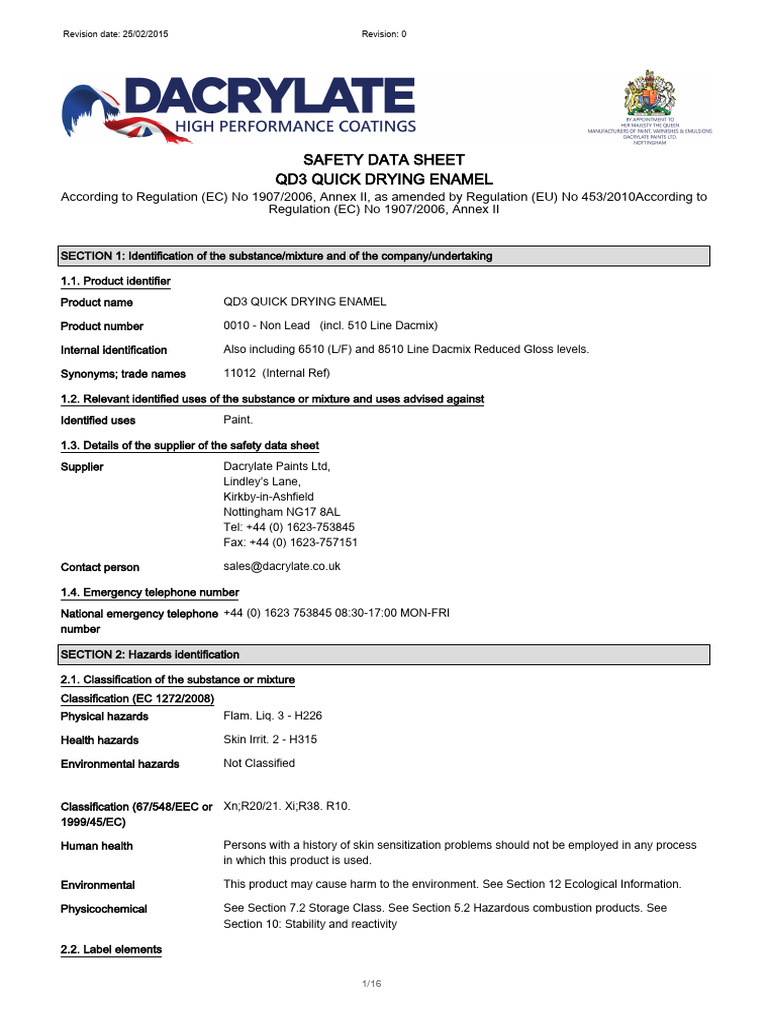 Quick Drying Gloss Enamel Safety Sheet | PDF | Safety | Occupational ...