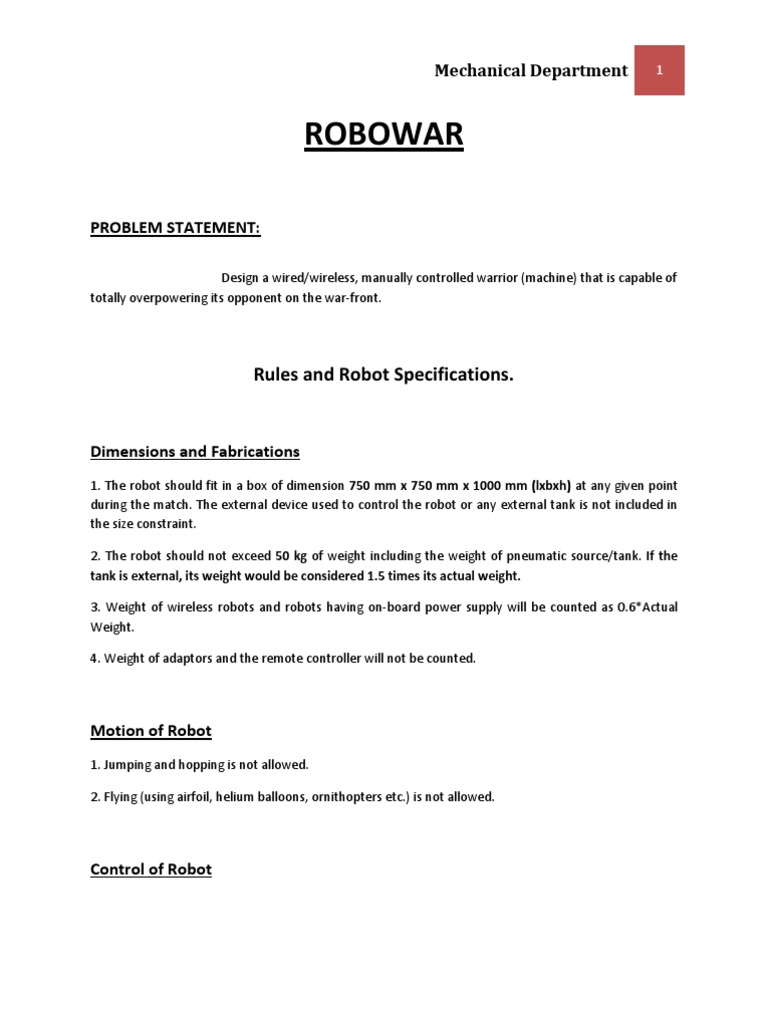 Robowar Rules Final Copy 2 | PDF | Battery (Electricity) | Robot
