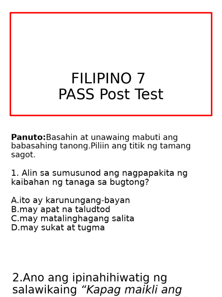 Filipino 7 Pass Post Test | PDF