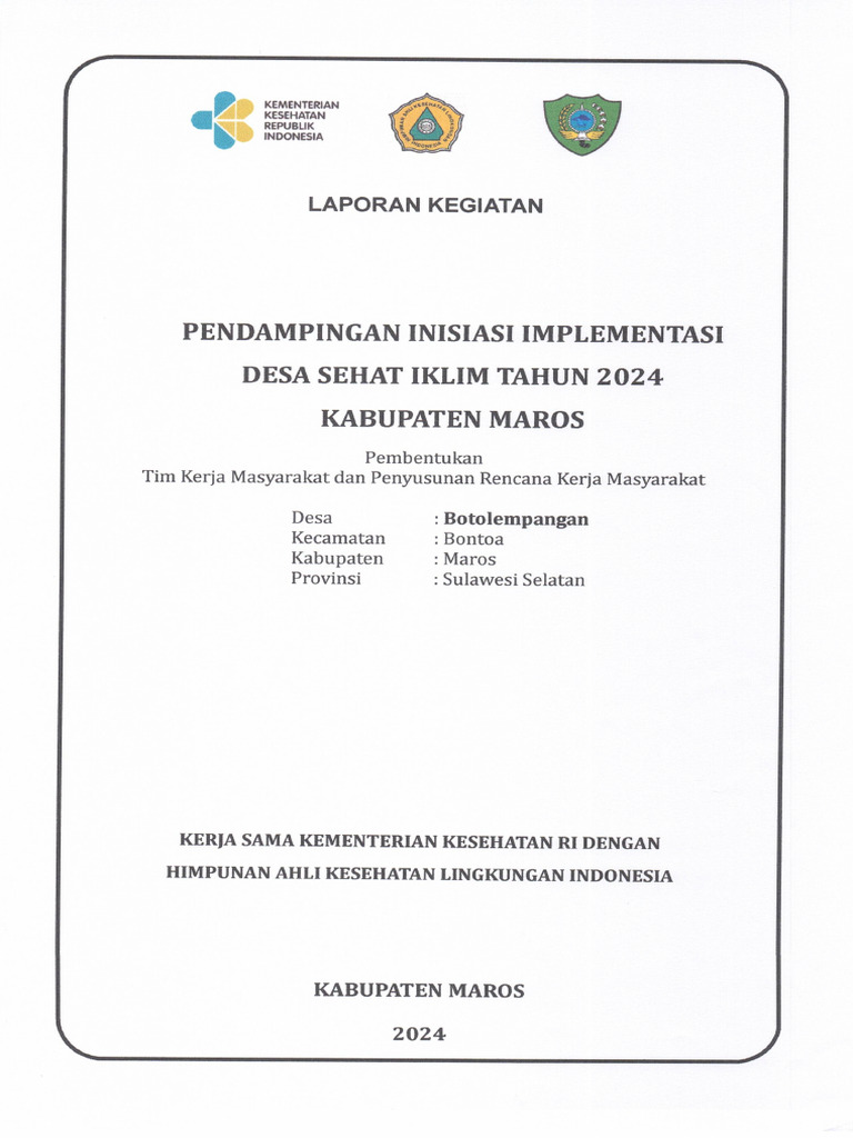 Contoh RKM - Maros Desa Sehat Iklim Desa Botolempangan Kecamatan Bontoa ...