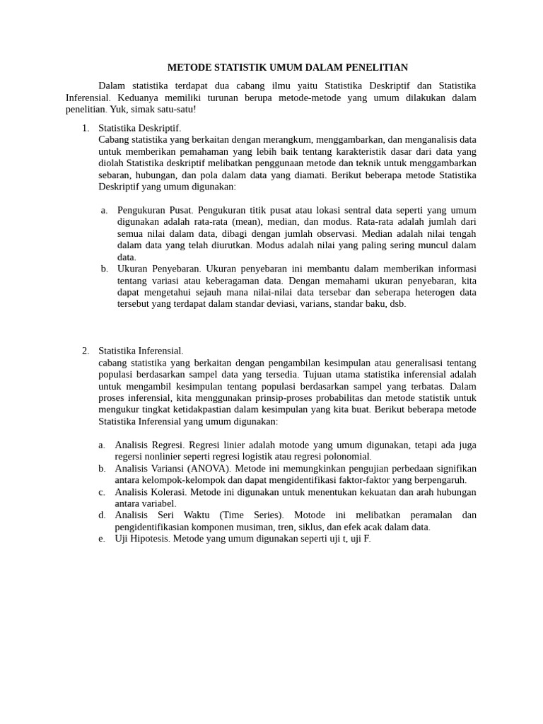 Metode Statistik Umum Dalam Penelitian | PDF