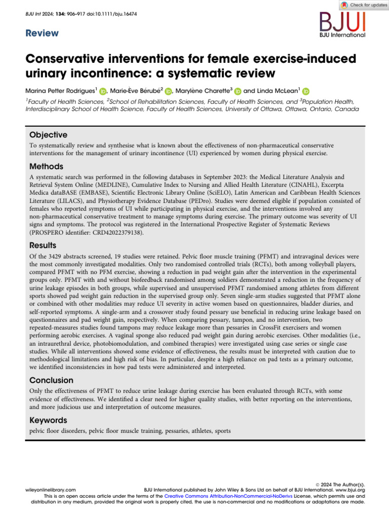 Conservative Interventions For Female Exercise-Induced Urinary ...