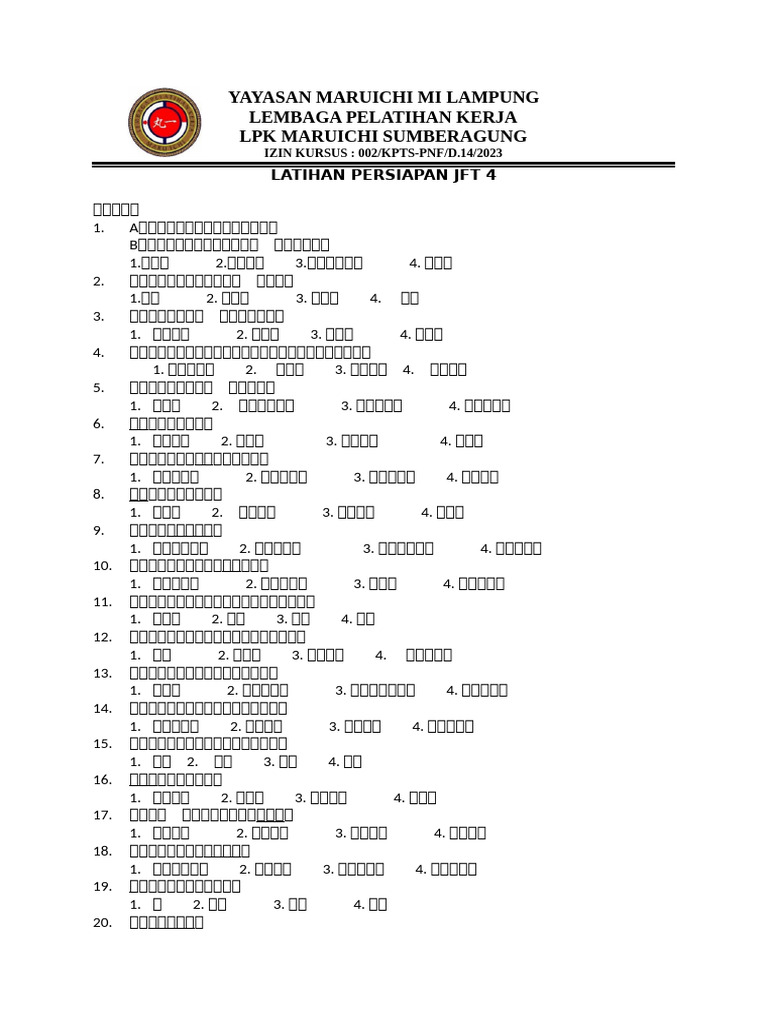 Latihan 4 Persiapan JFT | PDF