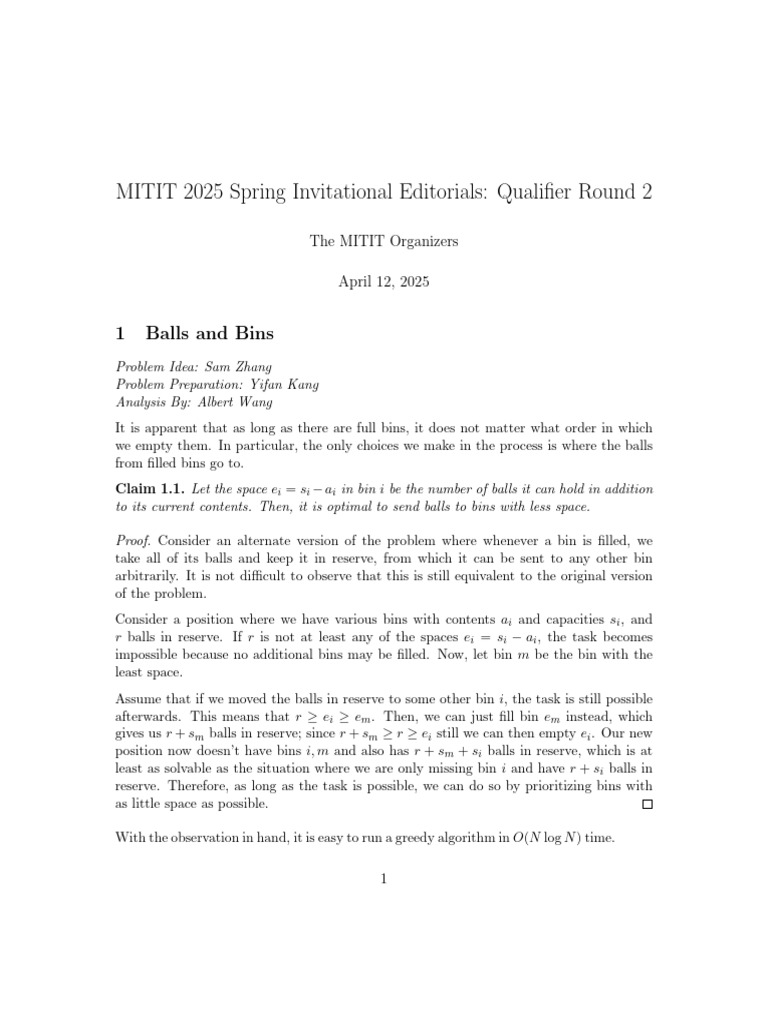 MITIT 2025 Spring Invitational Editorials | PDF | Median | Time Complexity