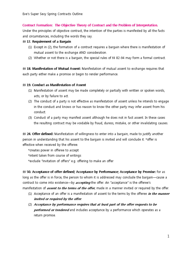 !!spring Contracts Outline | PDF | Offer And Acceptance | Parol ...