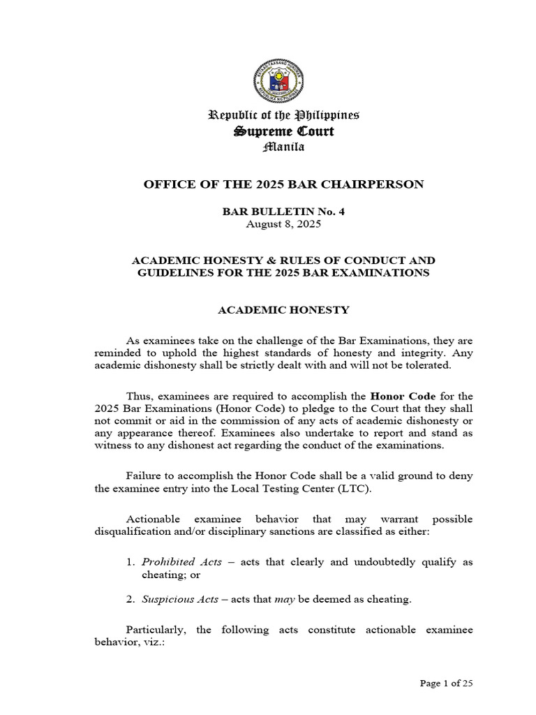 2025 Bar Bar Bulletin No. 4 August 8 2025 Approved | PDF | Academic ...