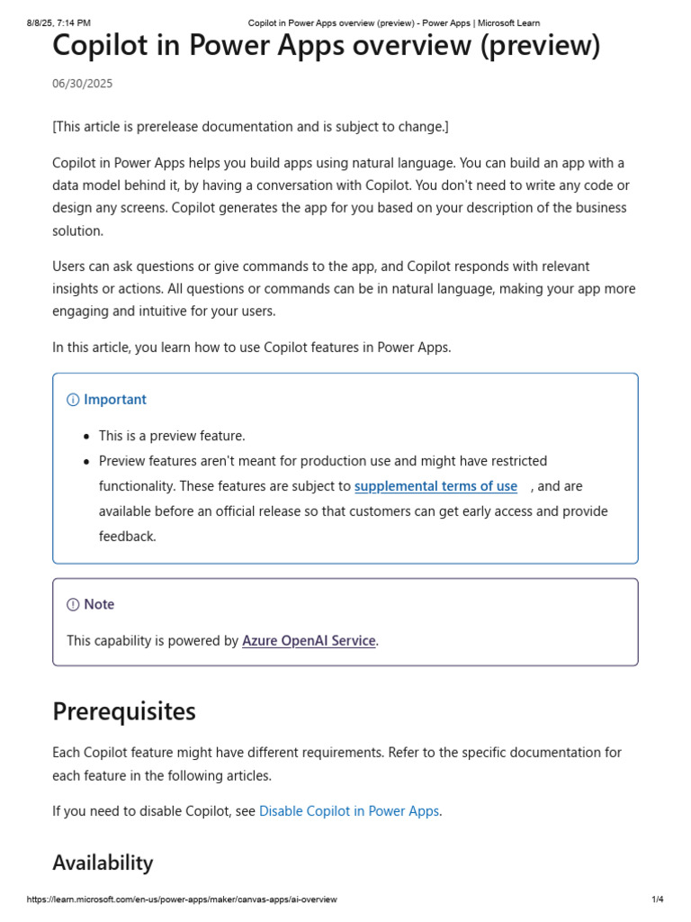 Copilot in Power Apps Overview (Preview) | PDF | Software | Computing