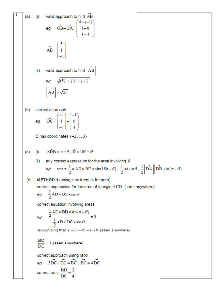 Vector SL Past Paper Answer | PDF