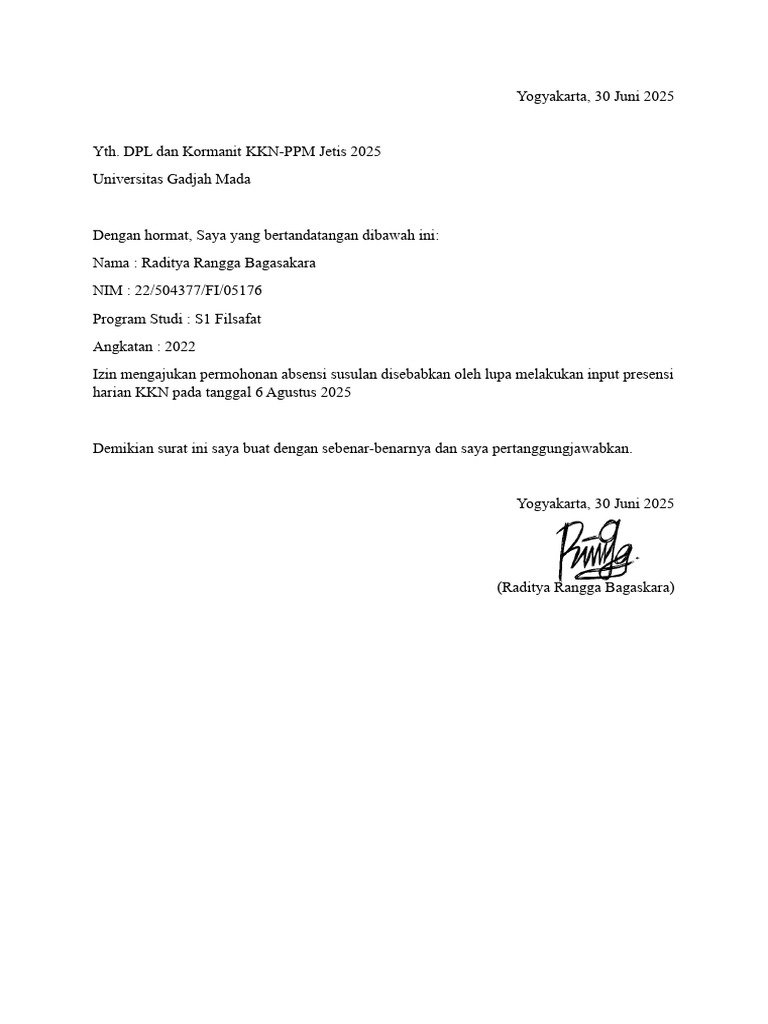 Surat Pengajuan Presensi 6 Ags | PDF