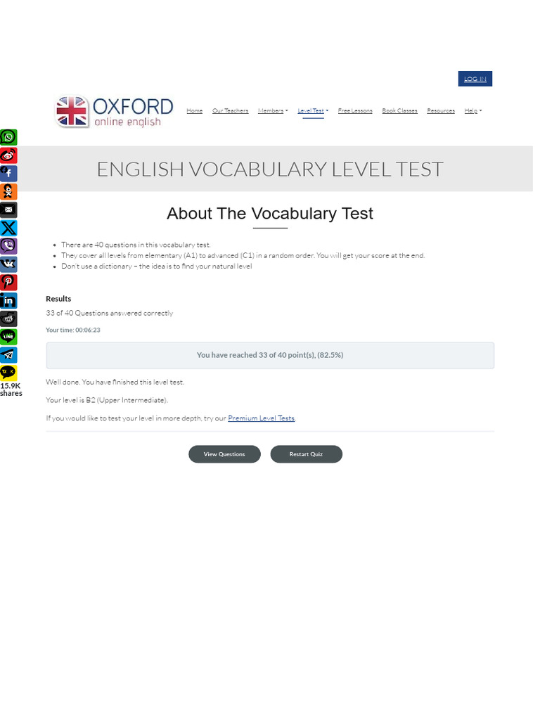 English Vocabulary Level Test Online | PDF