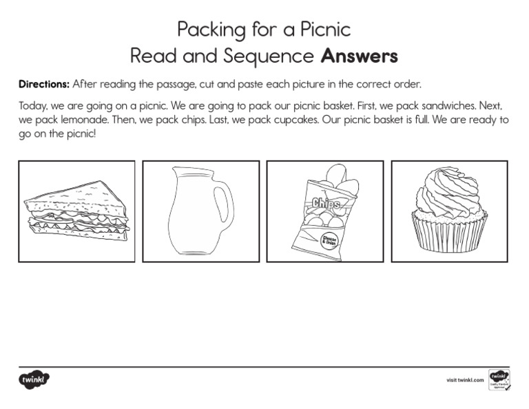 Kindergarten Packing For A Picnic Read and Sequence Activity - Answer ...